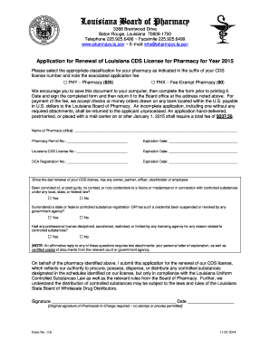 Fillable Online pharmacy la gov Application for Renewal of Louisiana CDS License for Pharmacy ...
