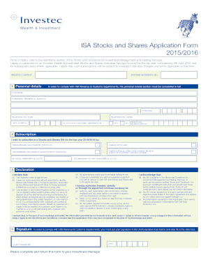 Fillable Online wealthinvestment investec co ISA Stocks and Shares ...