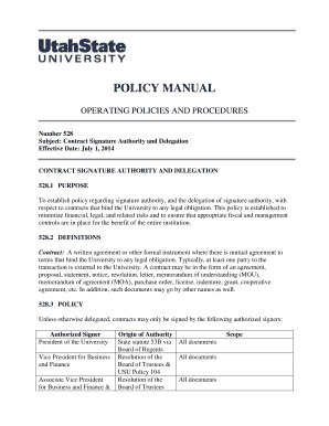 Fillable Online Subject: Contract Signature Authority and Delegation ...