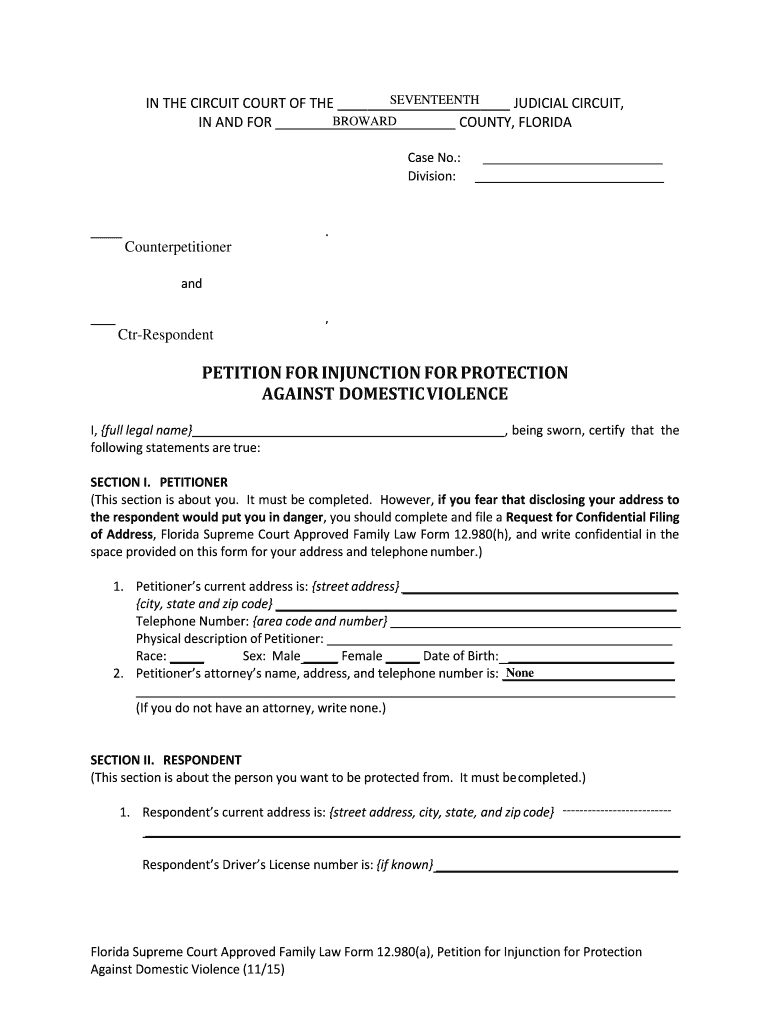 Fillable Online Domestic Violence Forms Pack - Broward County Clerk of ...