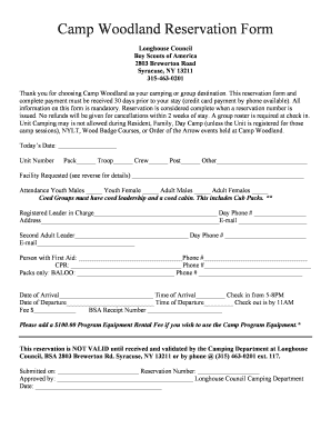 Fillable Online cnyscouts Camp Woodland Unit reservation Form ...
