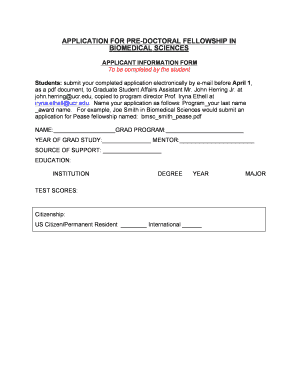 Fillable Online medschool ucr Application for pre-doctoral fellowship ...