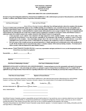 Fillable Online SAINT MICHAEL CEMETERY - Cremation Services Fax Email ...