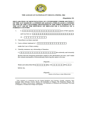 Fillable Online pica gov THE JAMAICAN NATIONALITY REGULATIONS, 1962 ...