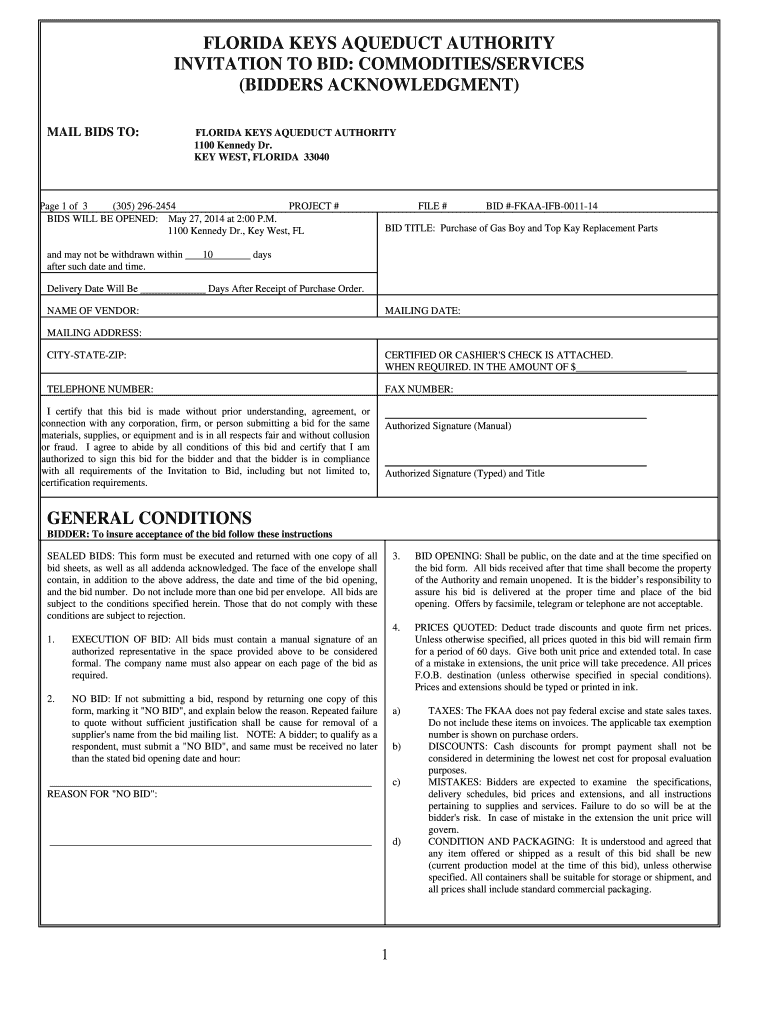 Fillable Online (BIDDERS ACKNOWLEDGMENT) Fax Email Print - pdfFiller