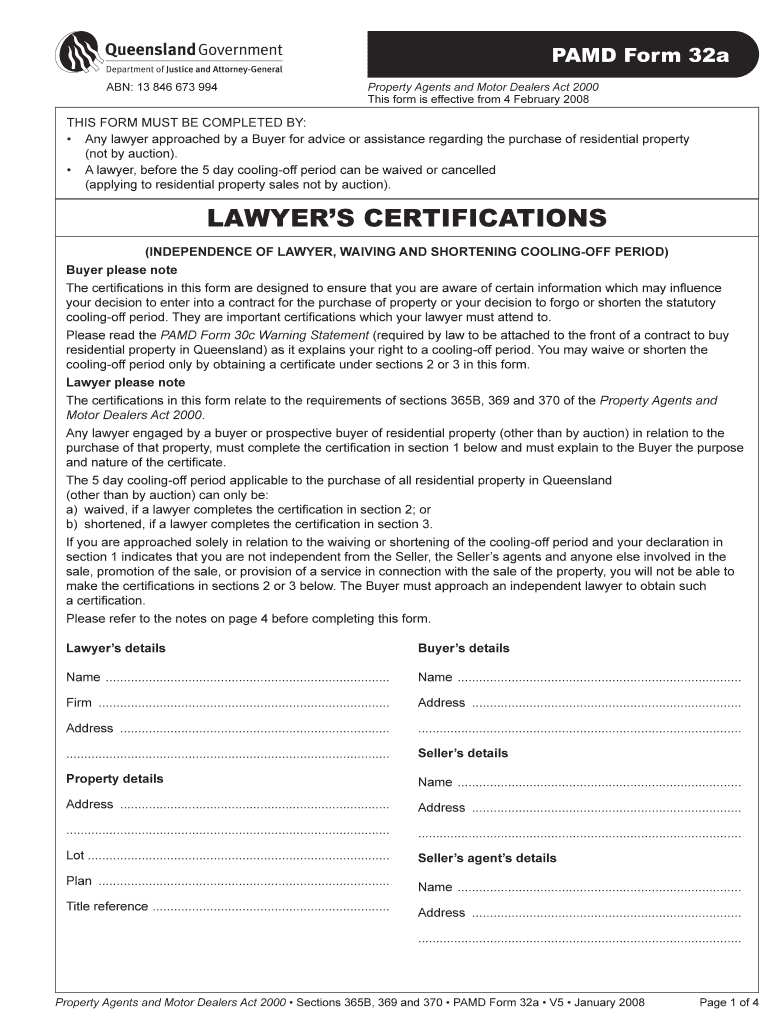 Fillable Online PAMD Form 32a Lawyers certifications Fax Email Print ...