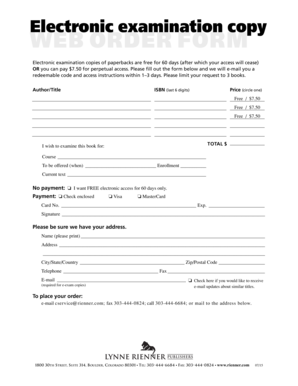 Fillable Online Electronic examination copy WEB ORDER FORM Fax Email ...