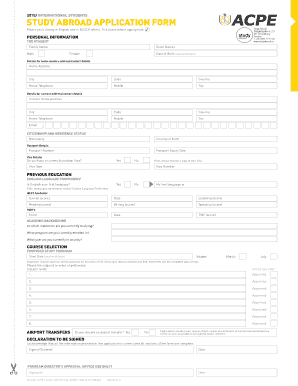 Fillable Online 2015 INTERNATIONAL STUDENTS STUDY ABROAD APPLICATION ...