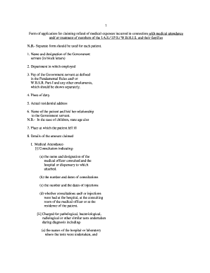 Fillable Online 1 Form of application for claiming refund of medical ...