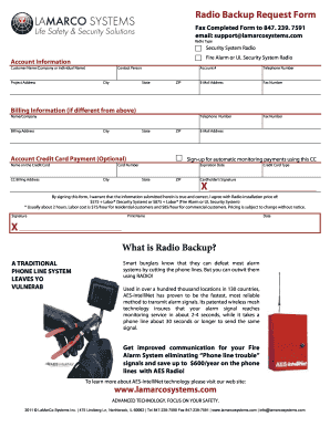 Fillable Online Radio Backup Request Form - LaMarCo Systems Fax Email ...