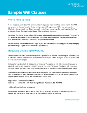 Fillable Online Sample Will Clauses - Vancouver Foundation Fax Email ...