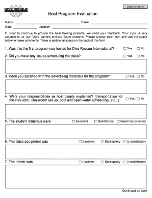 Fillable Online Host Program Evaluation - Dive Rescue International Fax ...