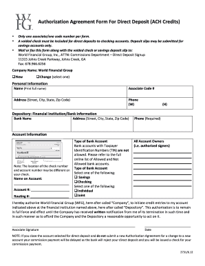 Fillable Online Authorization Agreement Form For Direct Deposit (ACH Credits) Fax Email Print ...