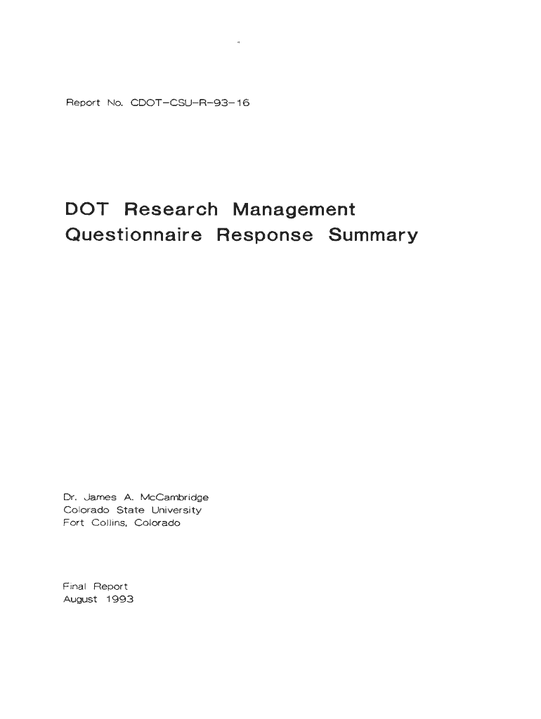 Fillable Online DOT Research Management Questionnaire Response Summary ...