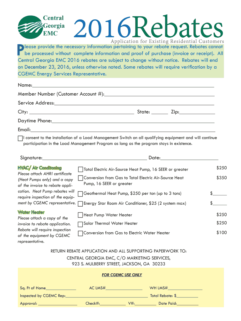 Fillable Online Existing Residential Rebate Application - Central ...