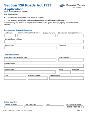 Section 138 Roads Act Application - Fill Online, Printable, Fillable ...