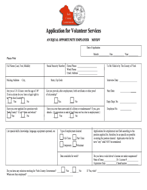 Fillable Online Application for Employment - York County Pennsylvania ...