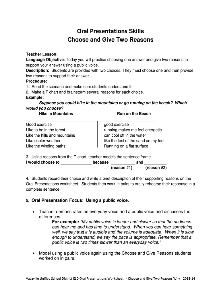 Fillable Online vusddocs vacavilleusd Oral Presentations Skills Choose ...