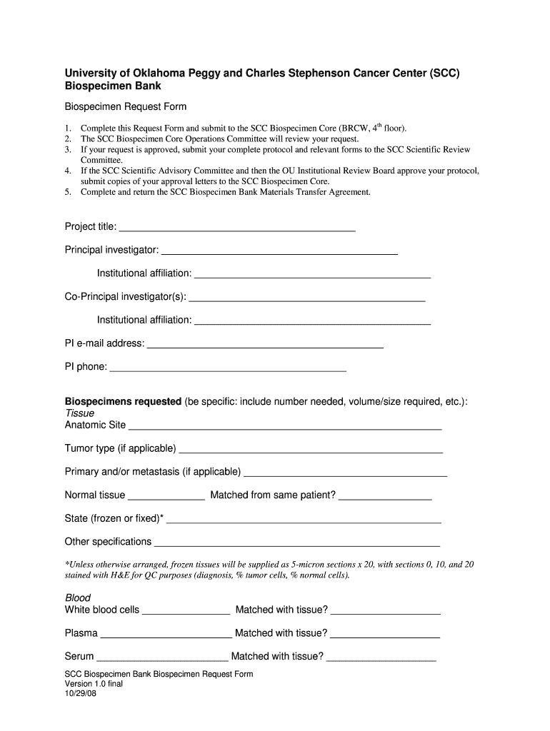Fillable Online Biospecimen Request Form - OU Medicine Fax Email Print - pdfFiller