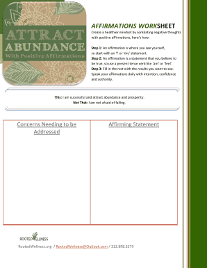 Fillable Online AFFIRMATIONS WORKSHEET Fax Email Print - pdfFiller