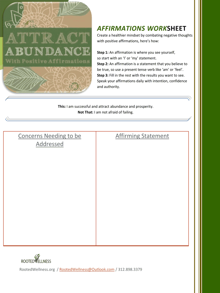 Affirmations Worksheet - Blank Fillable Template | Fill Out, Print ...
