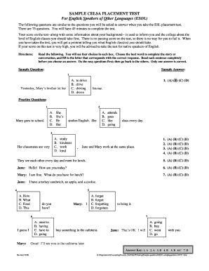 Fillable Online SAMPLE CELSA PLACEMENT TEST Fax Email Print - pdfFiller