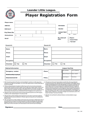 Fillable Online leandertx Leander Little League Player Registration Form - leandertx Fax Email ...