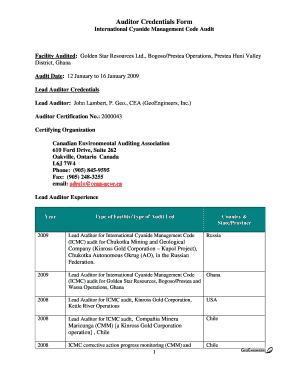 Fillable Online cyanidecode ICMC audit team credentials summary - GSBPL ...