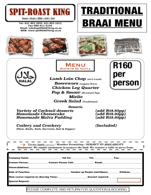 Fillable Online Srk braai menu - bspitbraaikingcozab Fax Email Print ...