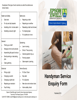 Fillable Online epsom-ewell gov Handyman Service Enquiry Form - Epsom ...