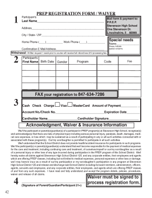 Fillable Online prep-web d125 PREP REGISTRATION FORM WAIVER - prep-web ...