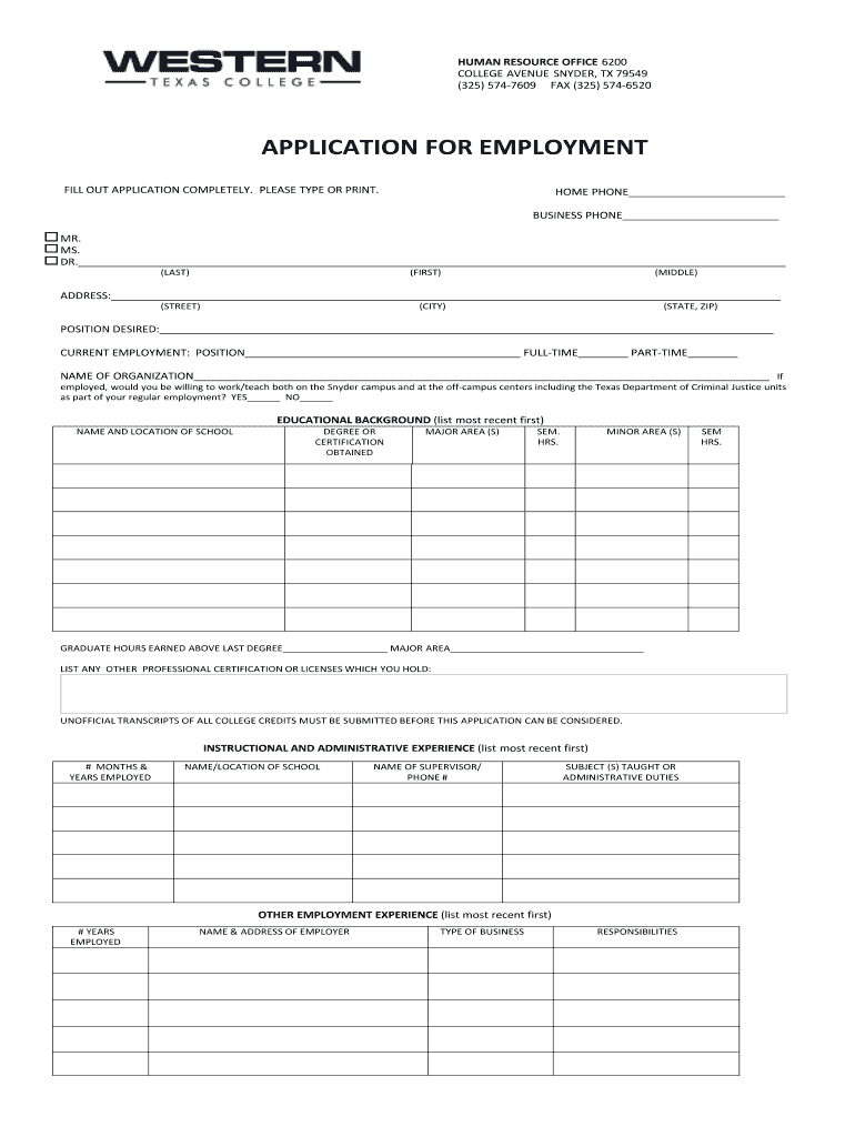 Fillable Online wtc Faculty Application Faculty Application Fax Email ...