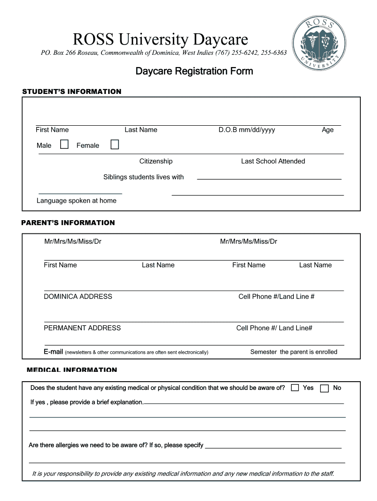 Fillable Online rossu ROSS University Preparatory School Fax Email Print - pdfFiller