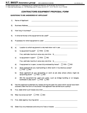 Fillable Online CONTRACTORS EQUIPMENT PROPOSAL FORM - jjinscom Fax ...