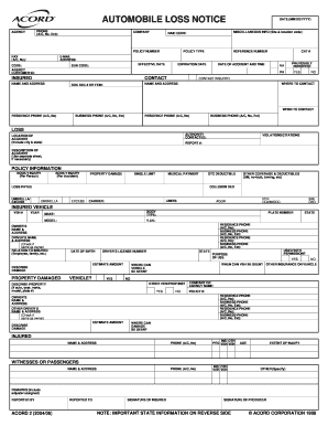 Fillable Online AUTOMOBILE LOSS NOTICE - Johnson Johnson Insurance Fax ...