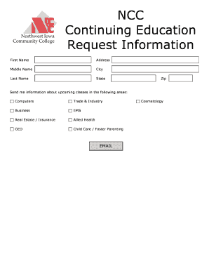 Fillable Online nwicc NCC Continuing Education Request Information ...