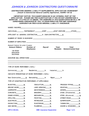 Fillable Online JOHNSON JOHNSON CONTRACTORS QUESTIONNAIRE Fax Email Print - pdfFiller