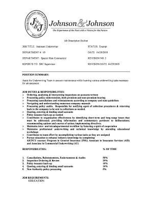 Fillable Online Job Description Outline JOB TITLE Assistant Underwriter ...