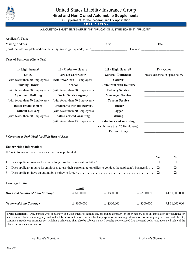 Fillable Online Hired and Non Owned Automobile Supplemental Fax Email ...