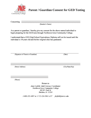 Fillable Online nwicc Parent Guardian Consent for GED Testing ...