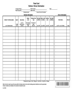 Fillable Online ncforestry Fleet Card Vehicle Driver Information Fax ...