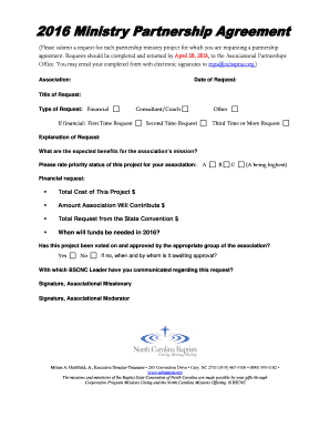 Fillable Online ncbaptist (Please submit a request for each partnership ...