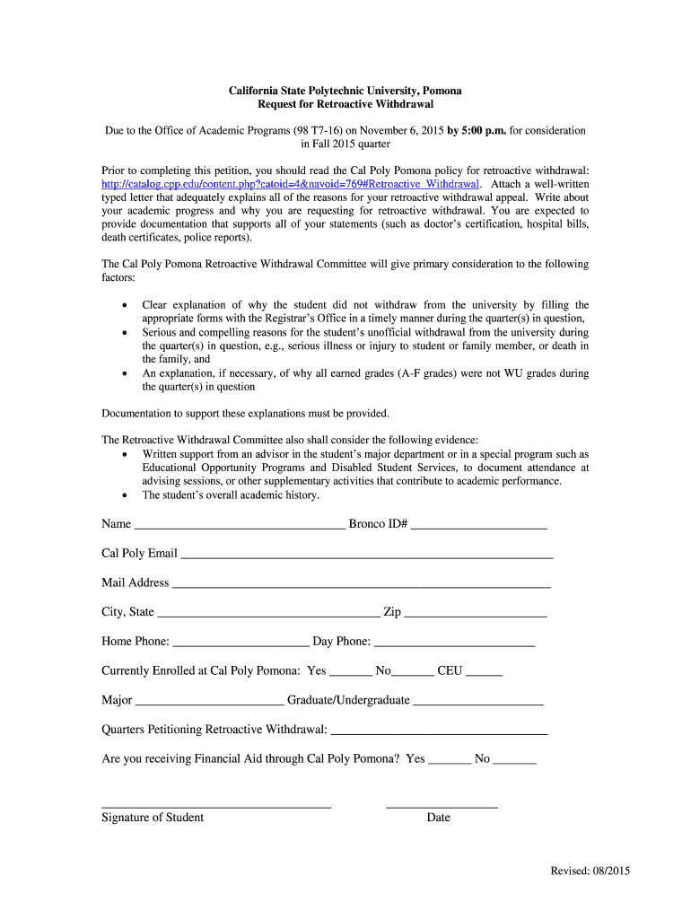 Fillable Online Retroactive Withdrawal Petition Fax Email Print - pdfFiller