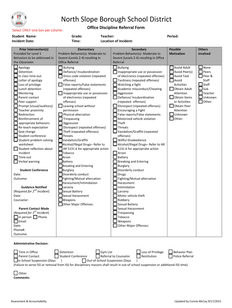 Fillable Online Office Discipline Referral Form Fax Email Print - pdfFiller