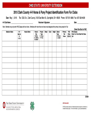 Fillable Online clark osu 2003 Clark County 4-H Horse Pony Project Identification Form For Clubs ...