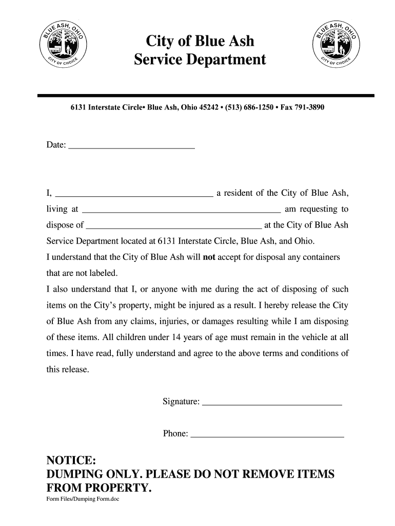 Fillable Online City of Blue Ash Service Department Fax Email Print ...