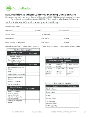 Fillable Online naturebridge NatureBridge Southern California Planning ...