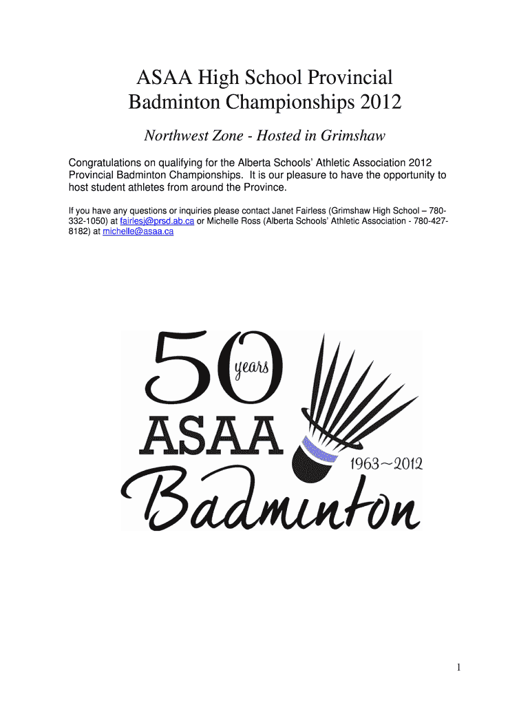 Fillable Online provincials asaa ASAA High School Provincial Badminton ...