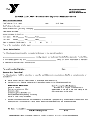 Fillable Online ymcabuffaloniagara SUMMER DAY CAMP Permission to ...