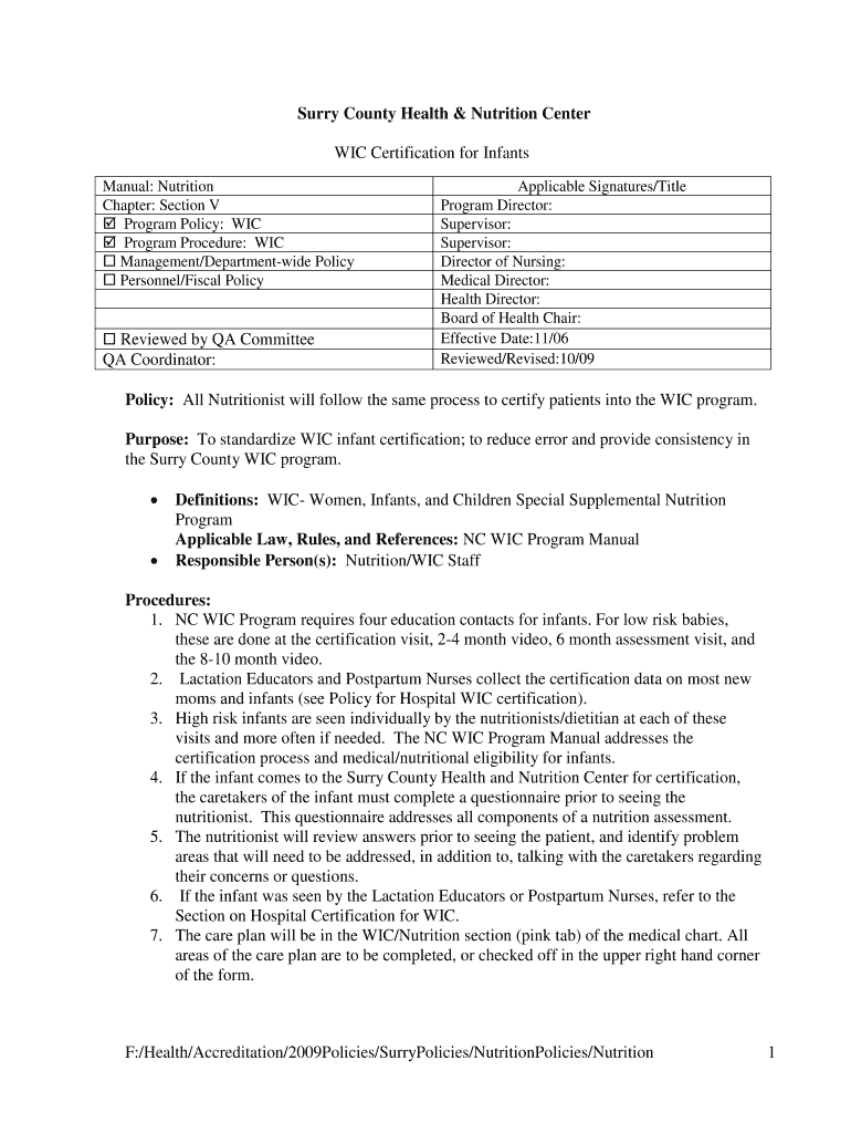 Fillable Online WIC Certification for Infants Fax Email Print - pdfFiller